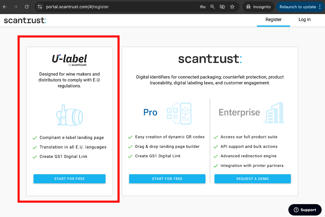 U-label de Scantrust - Registro de cuenta - Pasos – Centro de Ayuda